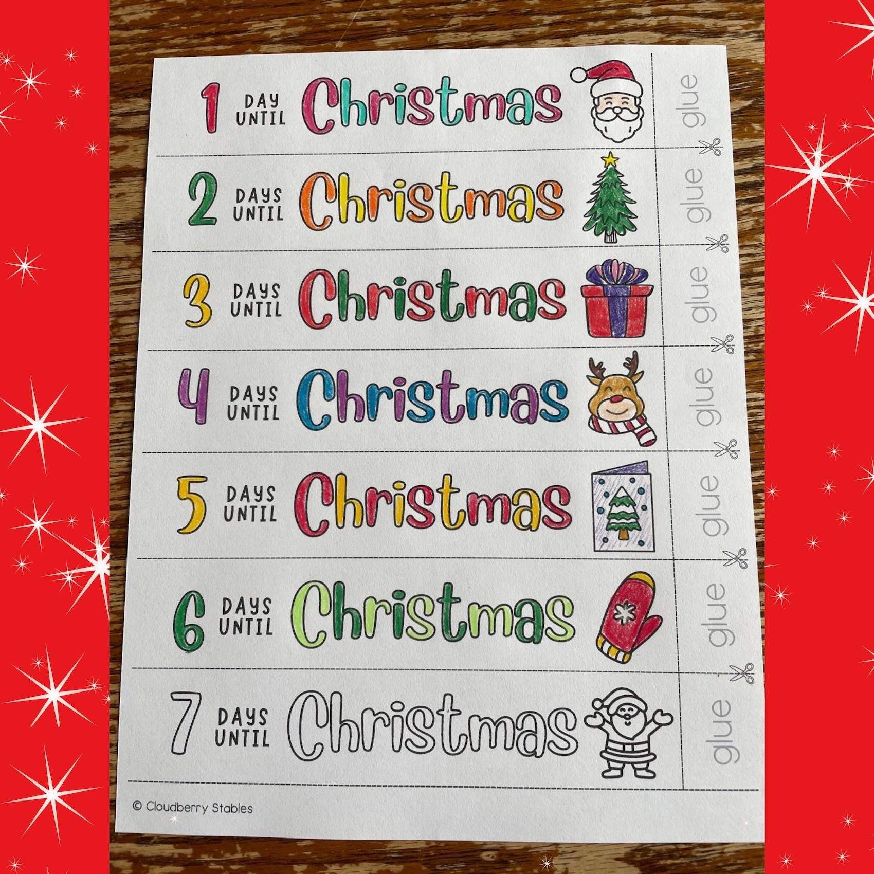 Christmas Countdown Paper Chain Holiday Craft, Printable Coloring ...