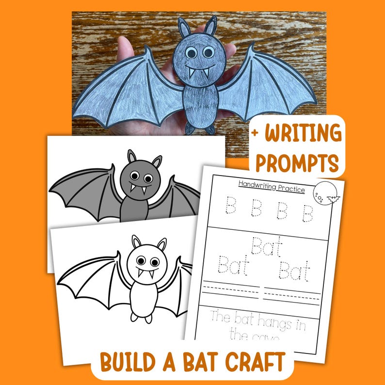 Build a Bat Paper Craft for Kids, Bat Writing Prompts Classroom Fall ...