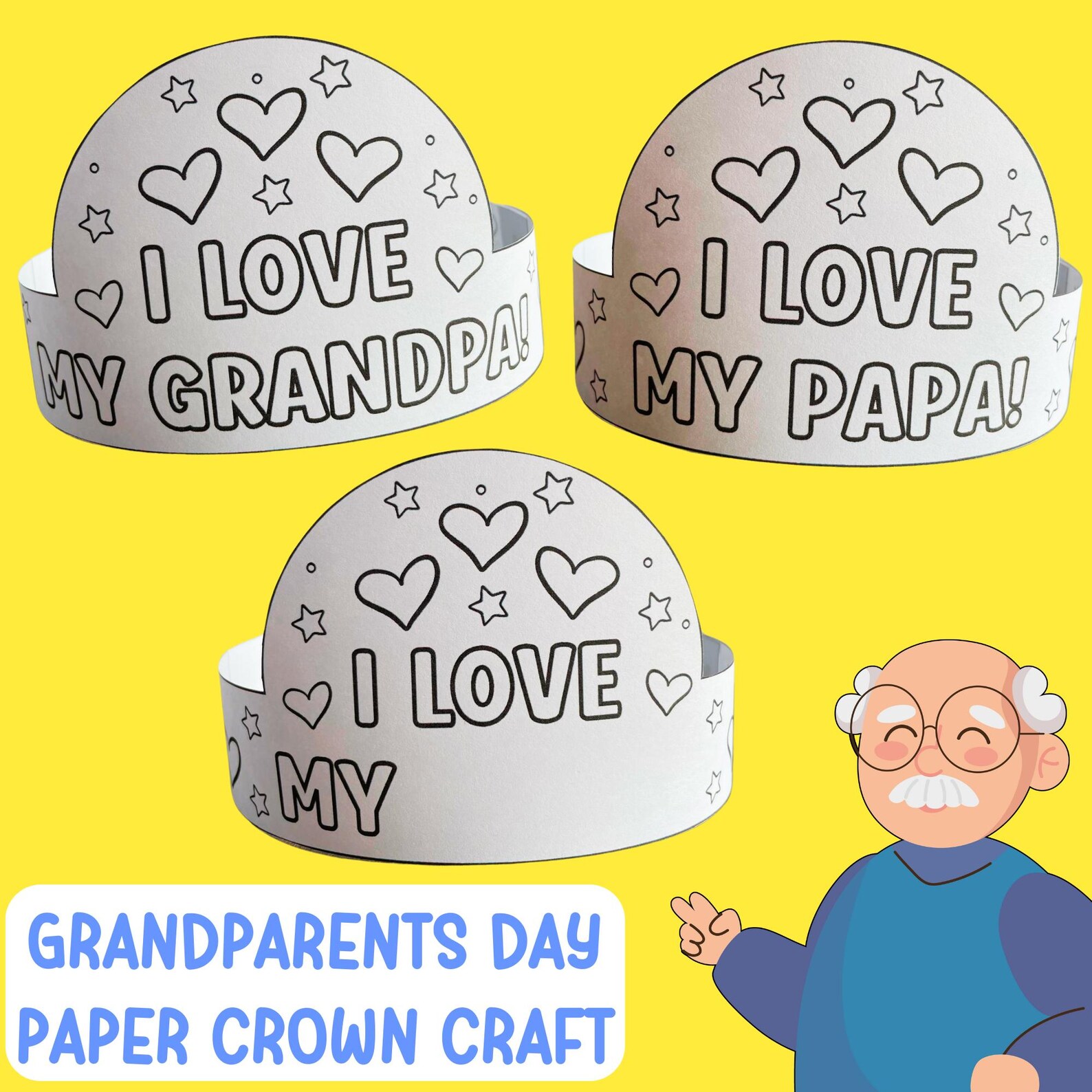 Grandparents Day Crown Coloring Craft Activity, Father's Day Grandpa ...