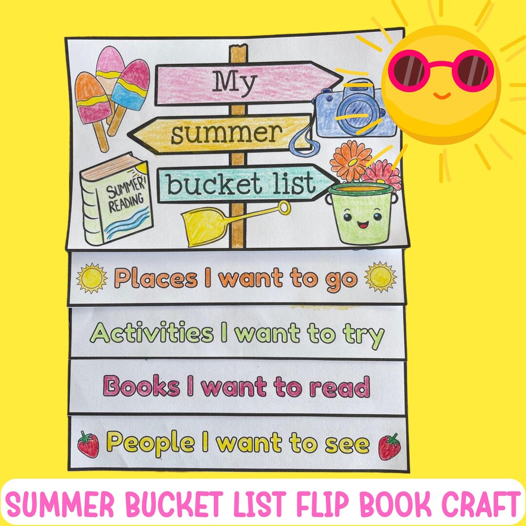 Summer Bucket List Kids Craft Flip Book Activity, Printable Summer ...