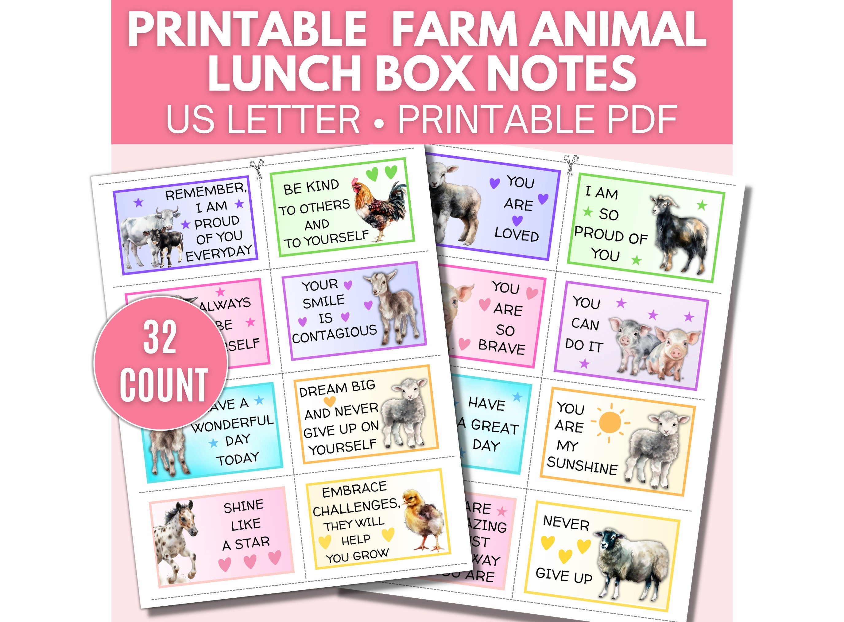 Printable Lunchbox Notes for Kids Farm Animal Lunch Box - Etsy