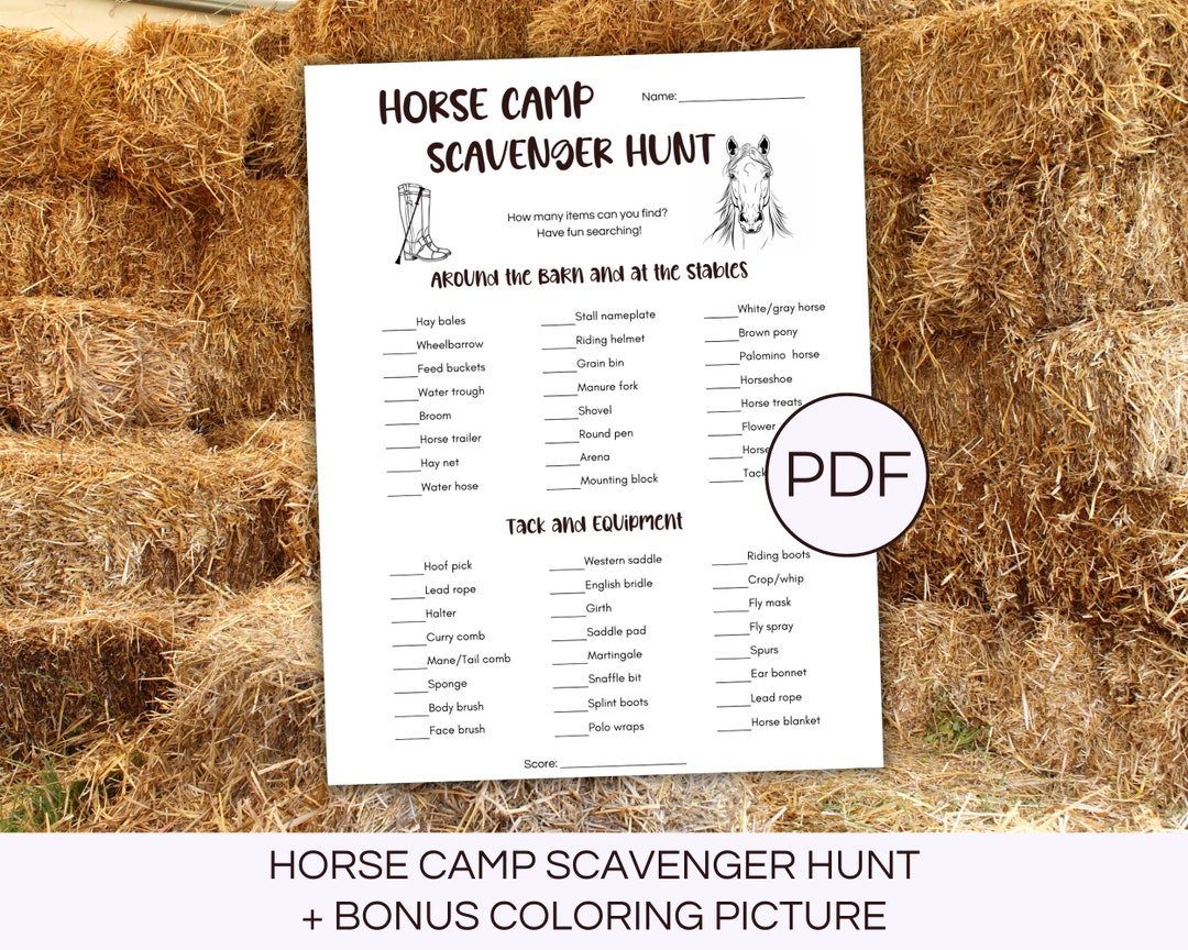 Horse Camp Scavenger Hunt Game Printable Barn Scavenger Hunt Stable ...