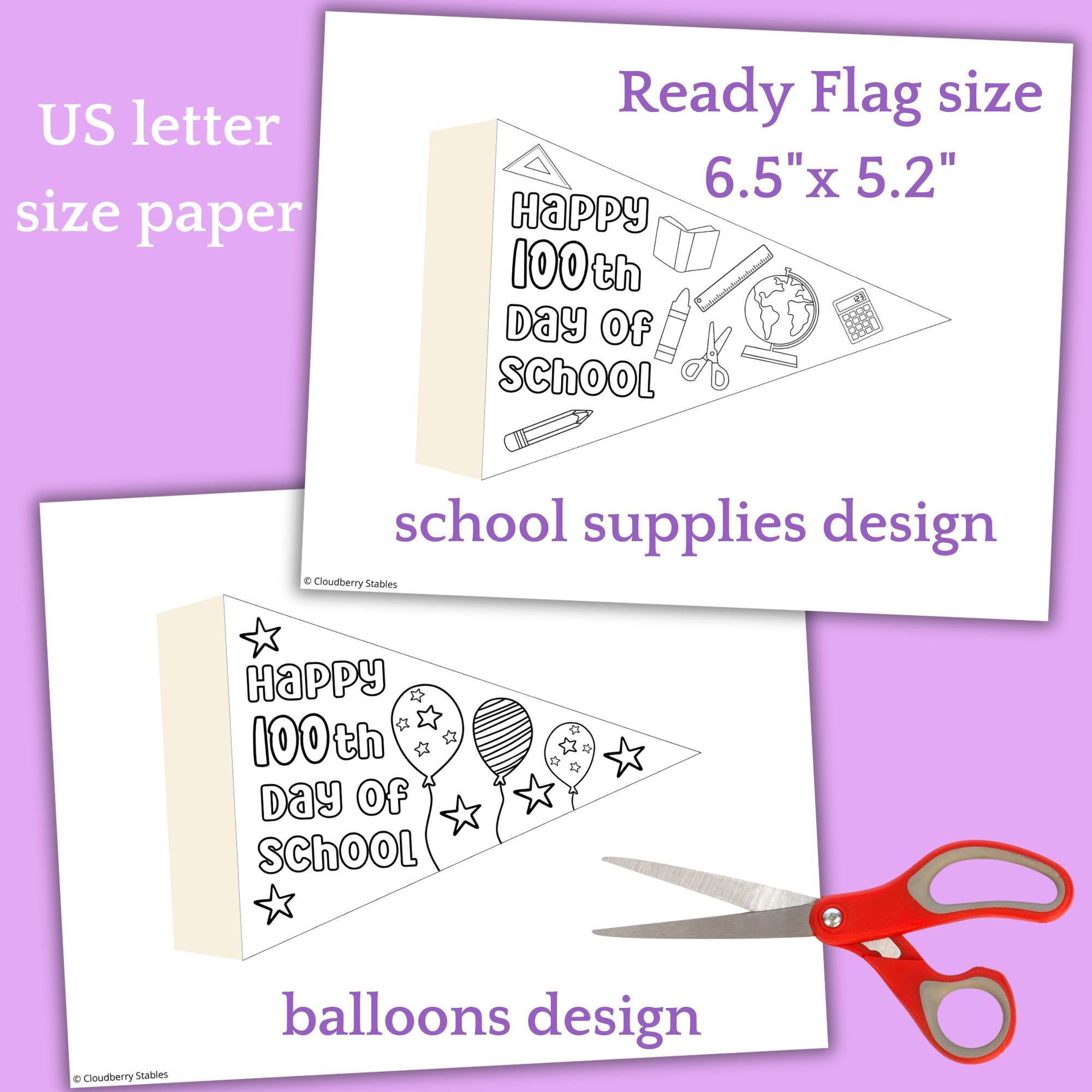 100th Day of School Flags Coloring Craft, 100 Days of School Flag ...