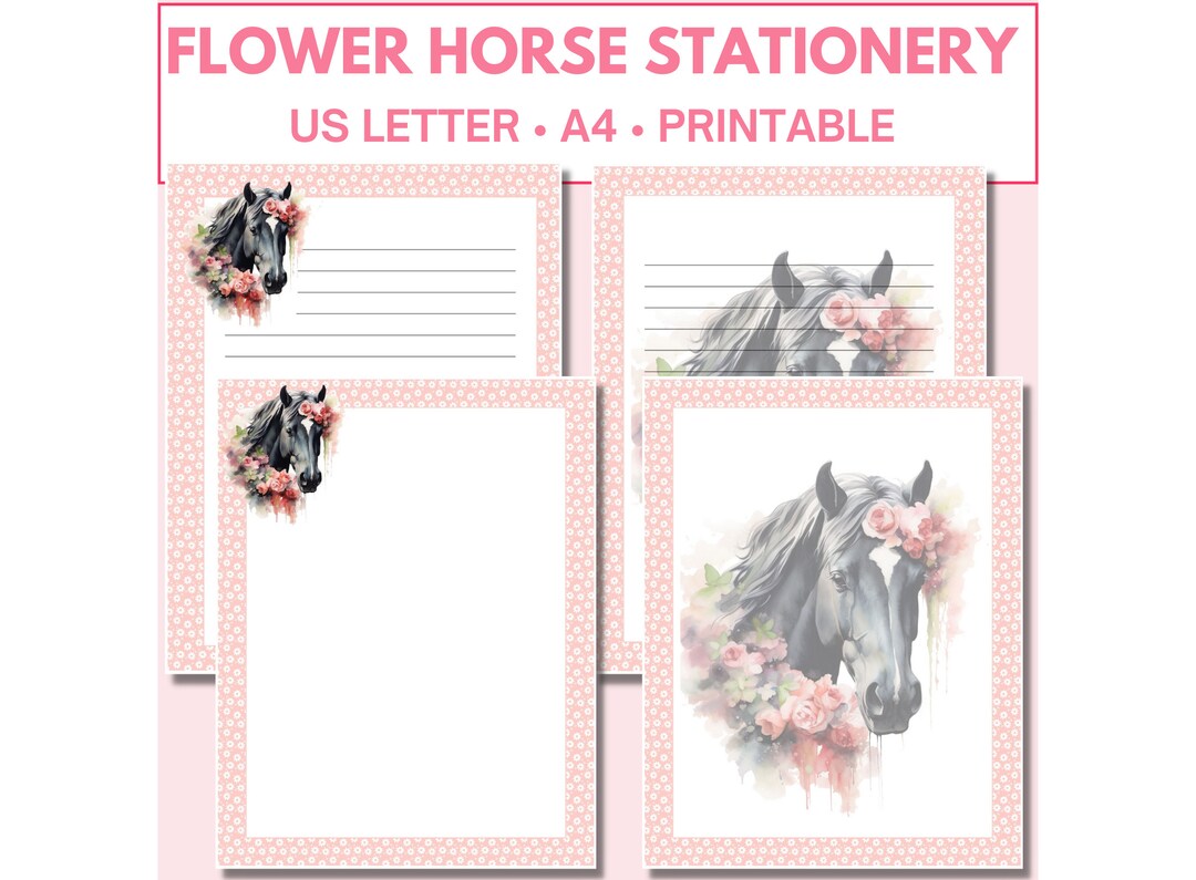 Printable Stationery Horse Paper Flower Horse Paper Set Pink - Etsy