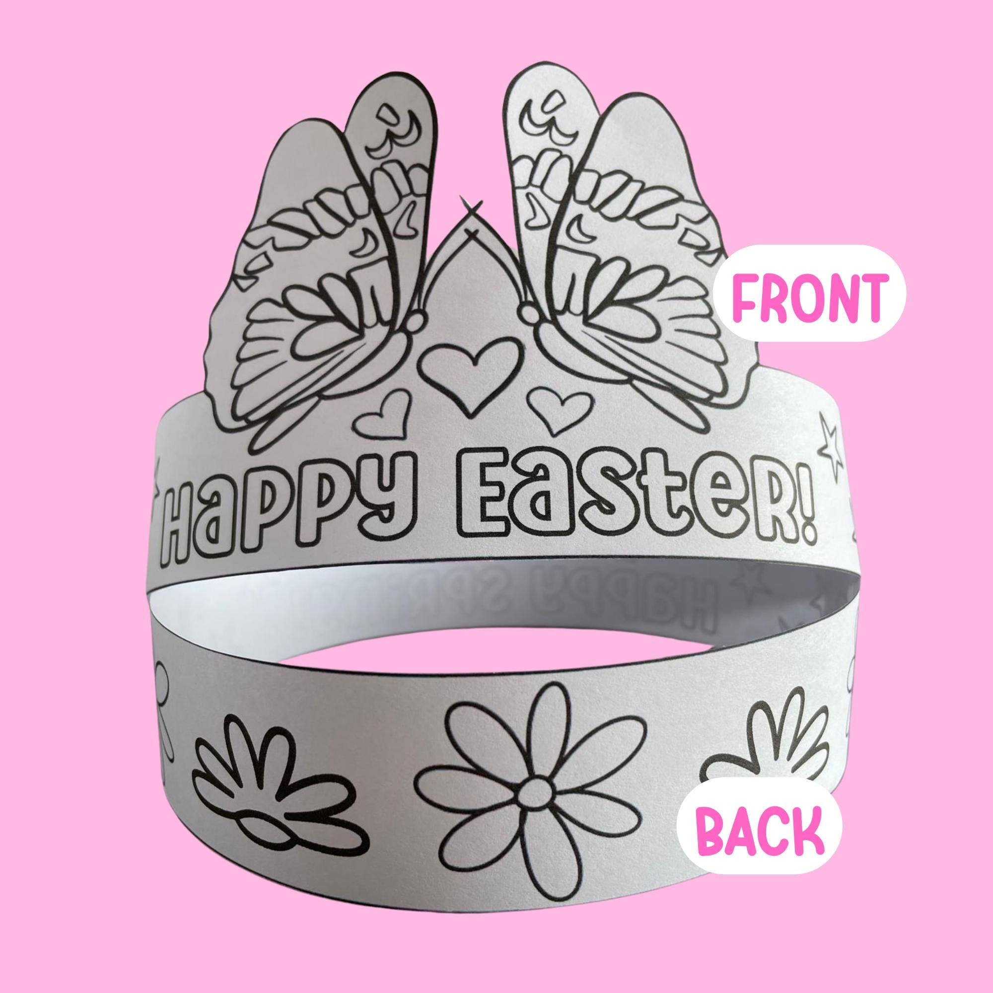 Easter Paper Crowns Craft, Happy Easter Butterfly Coloring Crown ...