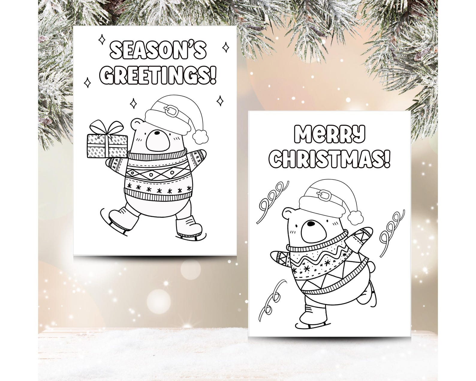 Christmas Coloring Cards for Kids Winter Holiday Coloring Cards ...