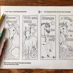 4 Printable Horse Coloring Bookmarks for Kids and Adults, Printable ...