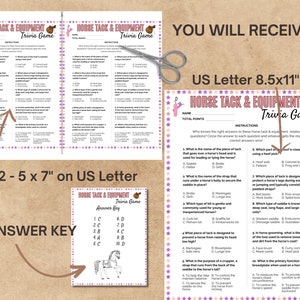 Printable Horse Tack&equipment Trivia Game, Equestrian Trivia ...