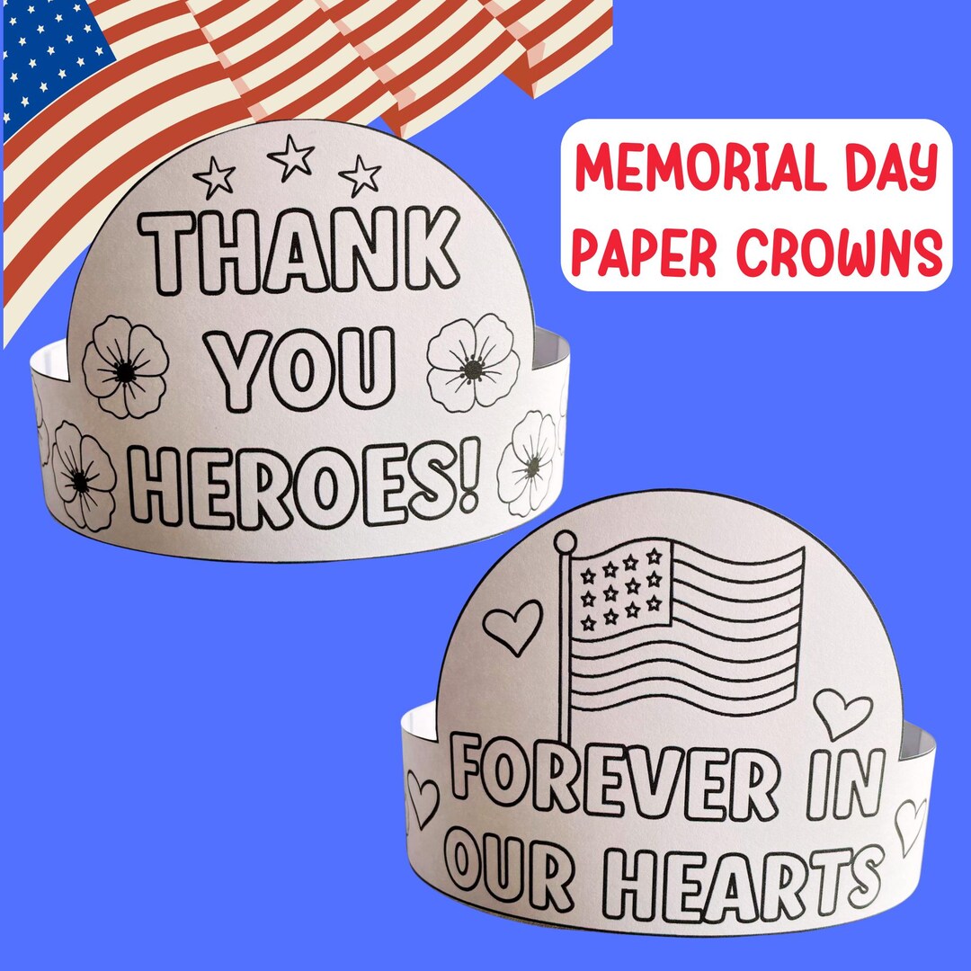 Memorial Day Coloring Crown Paper Craft Activity for Kids, Memorial Day ...