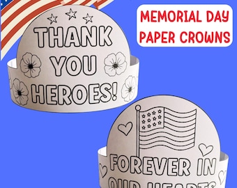 Memorial Day Coloring Crown Paper Craft Activity for Kids, Memorial Day ...