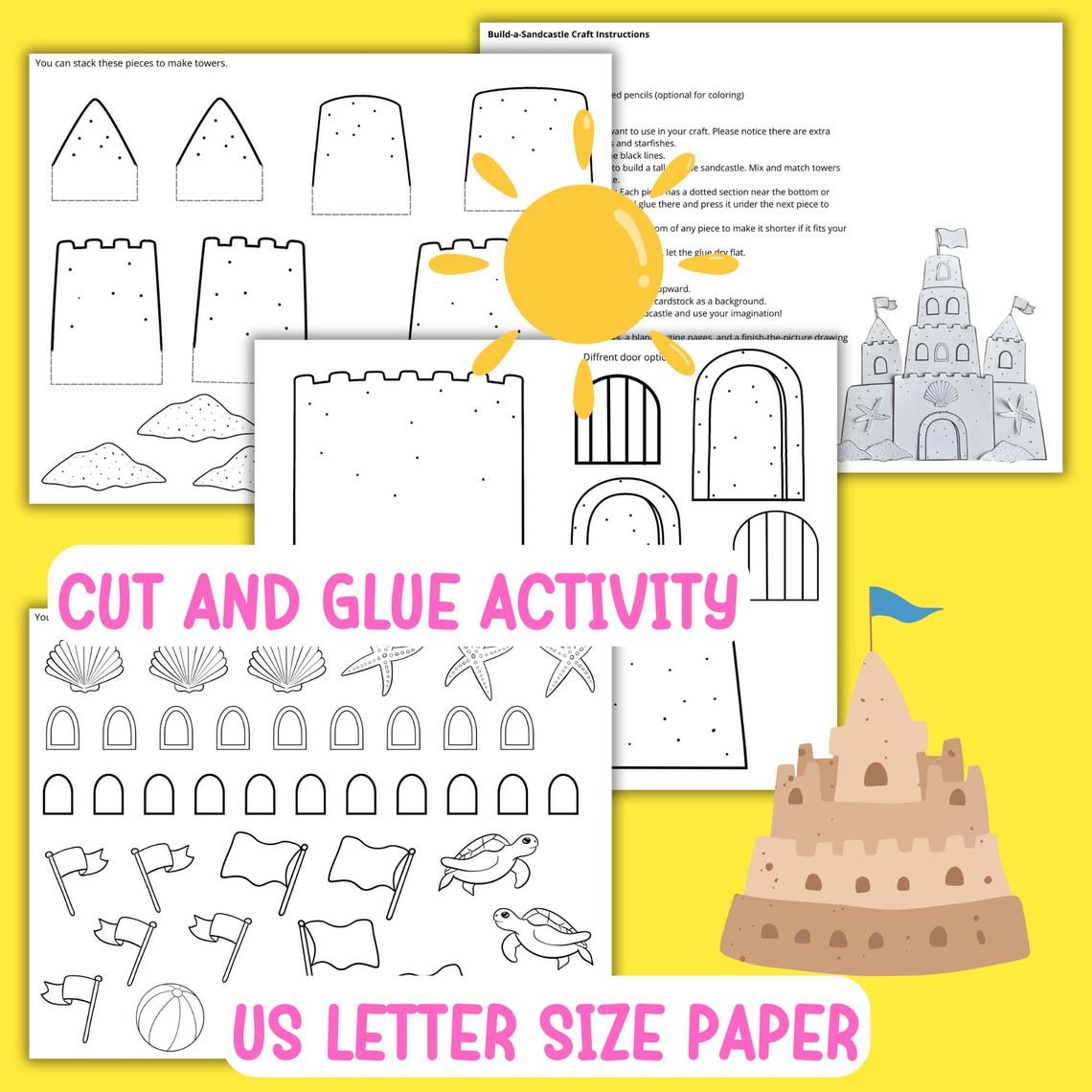 Build a Sandcastle Craft Activity for Kids, Cut & Paste Build a Craft ...