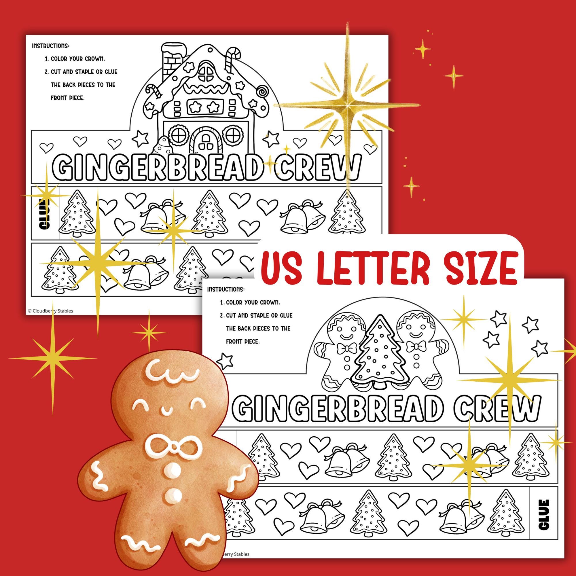 Christmas Gingerbread Coloring Paper Crown Craft Activity Preschool ...