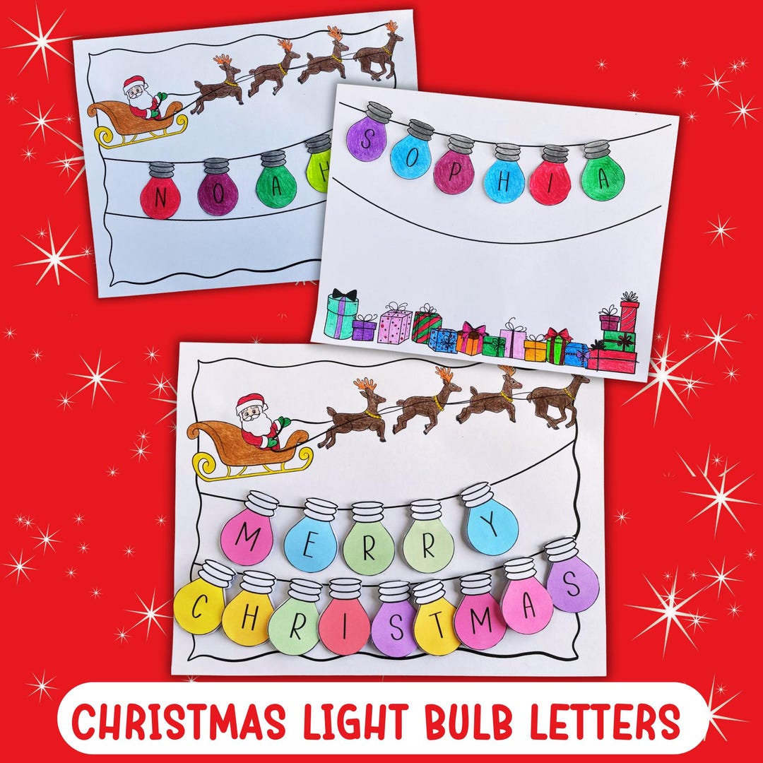 Christmas Light Bulbs Craft Activity for Kids, Holiday Name Alphabet ...
