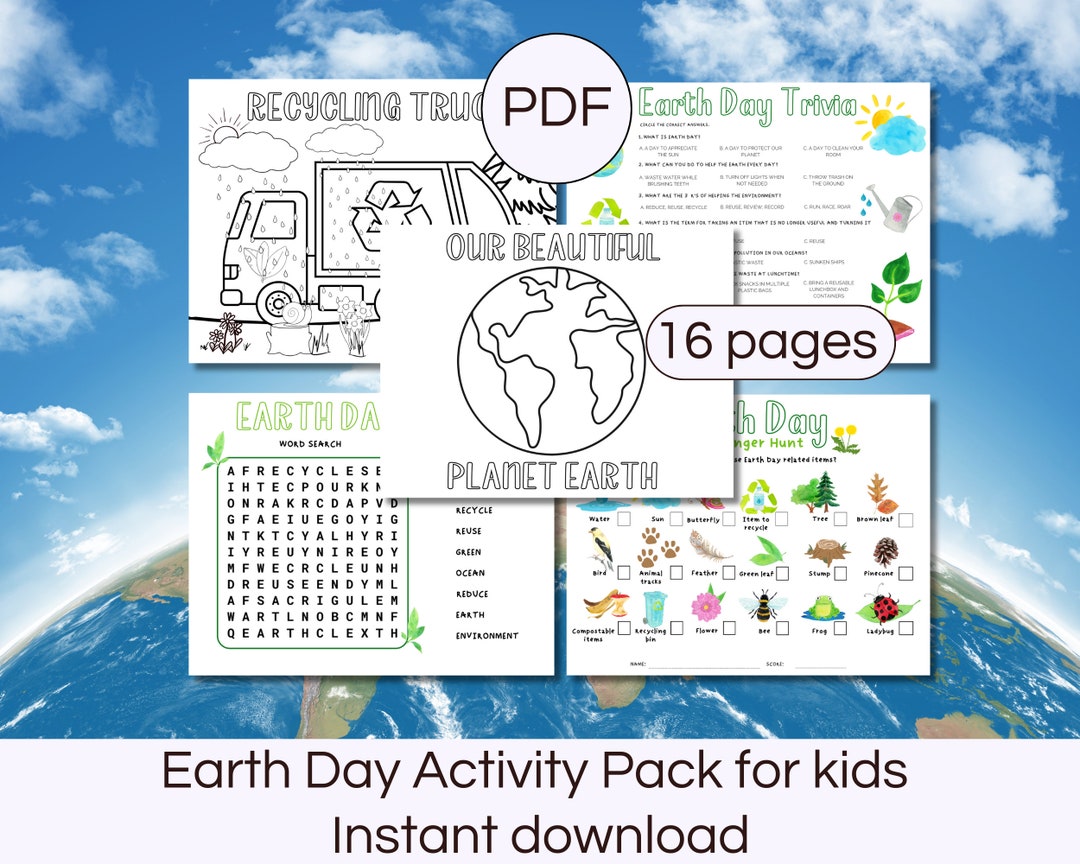 Earth Day Activity Pack for Kids Printable Earth Day Coloring Zero ...
