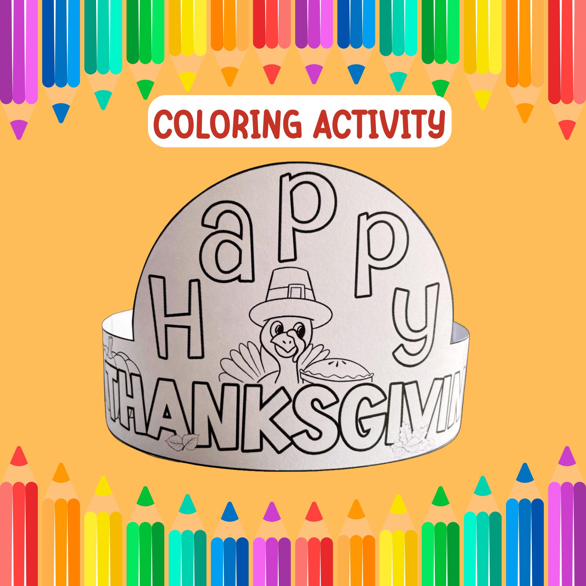 Happy Thanksgiving Coloring Crown Craft for Kids, Printable Fall Paper ...