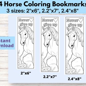 4 Printable Horse Coloring Bookmarks for Kids and Adults, Printable ...