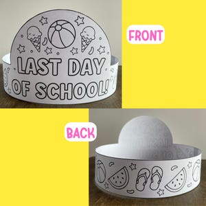 Last Day of School Crown Coloring Craft Activity, End of the Year Paper ...