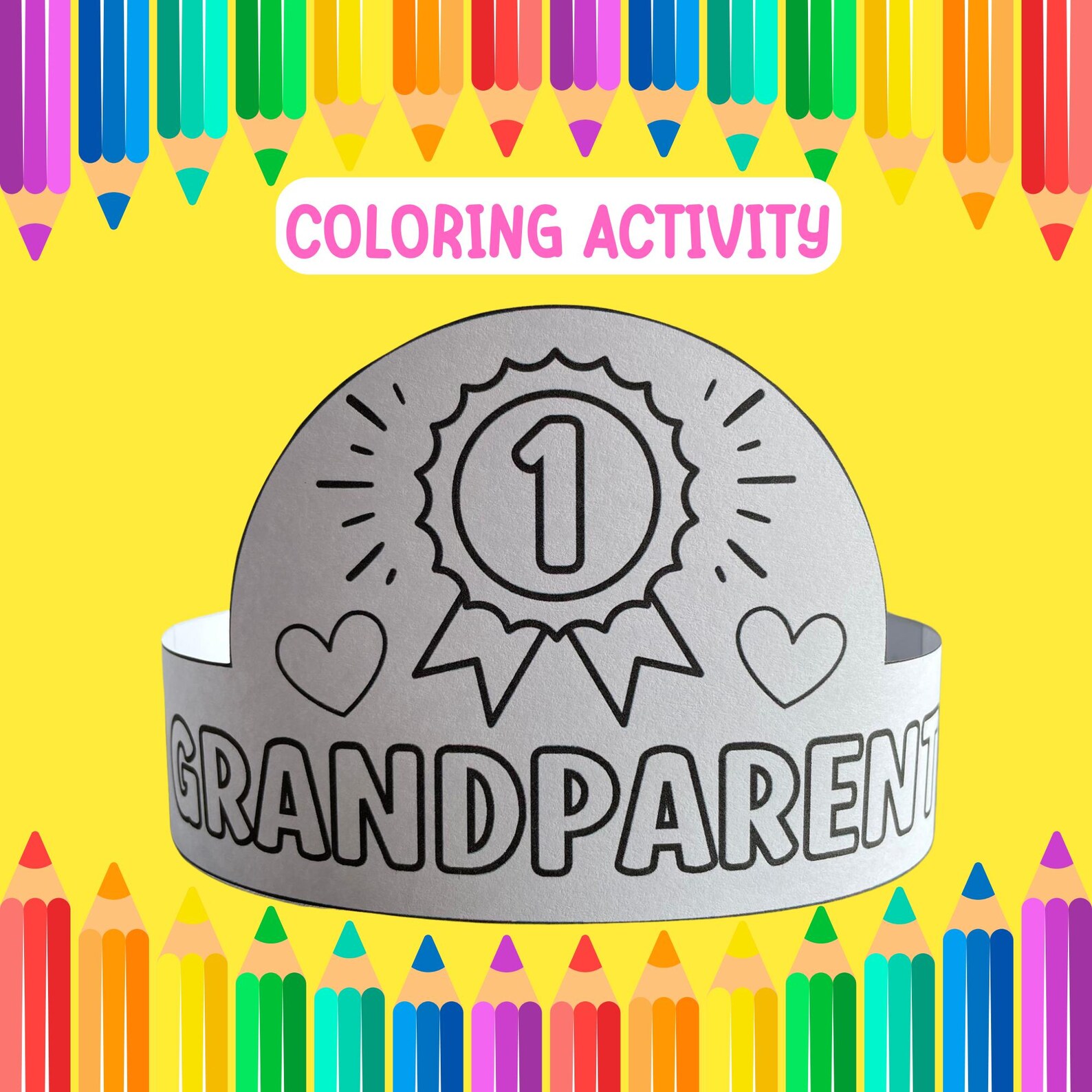Grandparents Day Crown Coloring Craft Activity, Grandparent Paper Hat ...