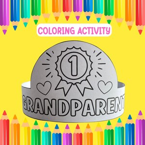 Grandparents Day Crown Coloring Craft Activity, Grandparent Paper Hat ...