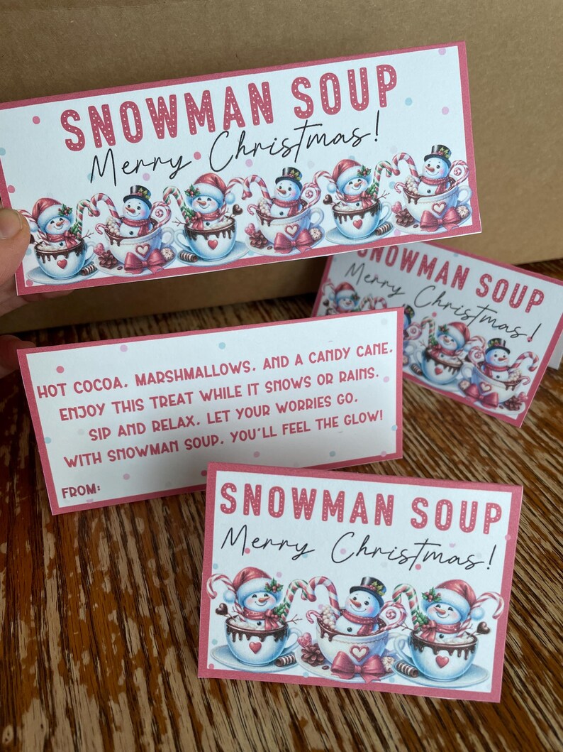 Snowman Soup Treat Bag Topper Printable Gift Labels, Hot Chocolate Tag ...