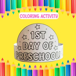 First Day of Preschool Crown Coloring Craft Activity, Back to School ...