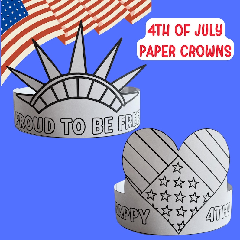 4th of July Coloring Crown Paper Craft Activity for Kids, Fourth of ...
