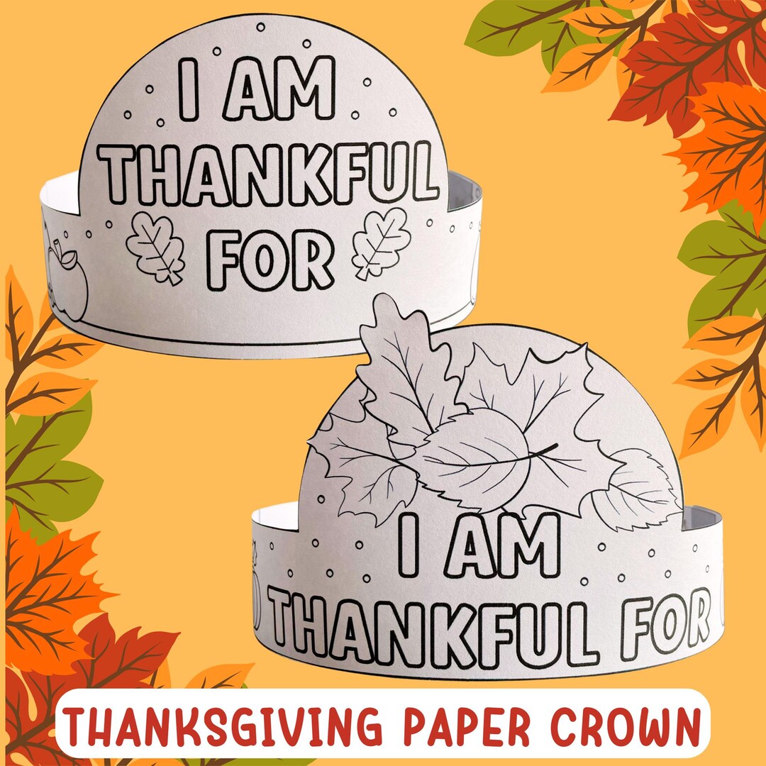 Thanksgiving Coloring Crown Craft for Kids, Printable Fall Hat Template ...