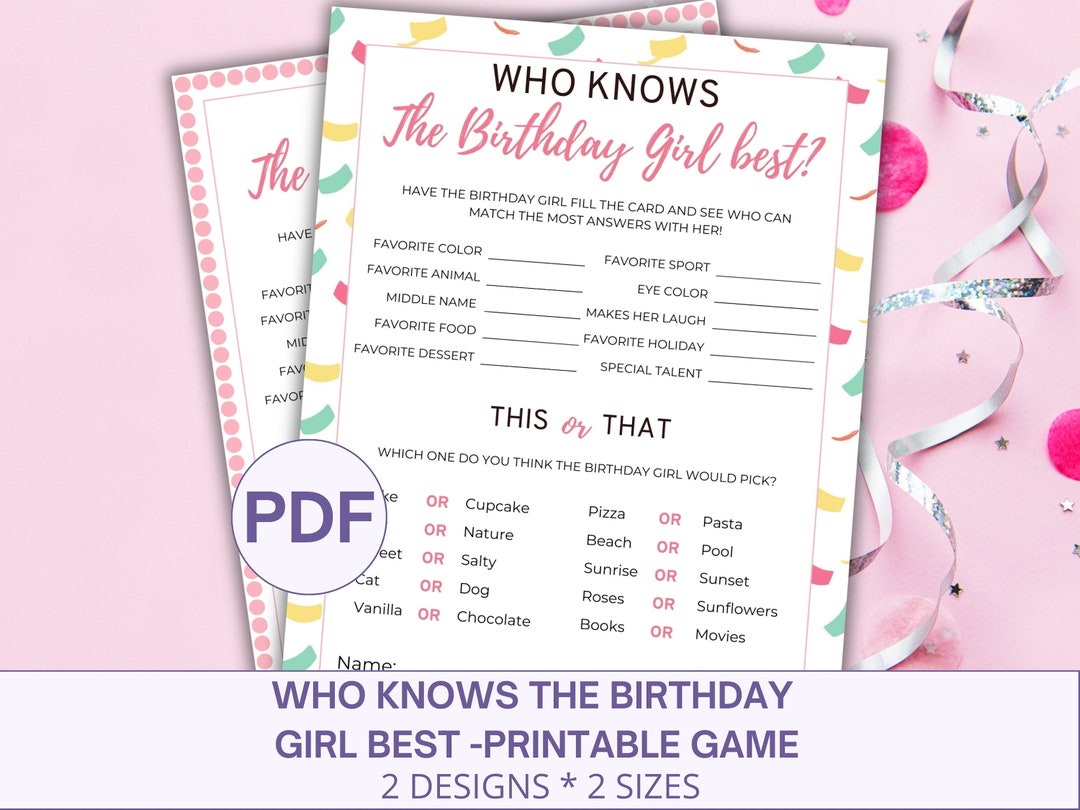 Printable Who Knows the Birthday Girl Best Game, How Well Do You Know ...