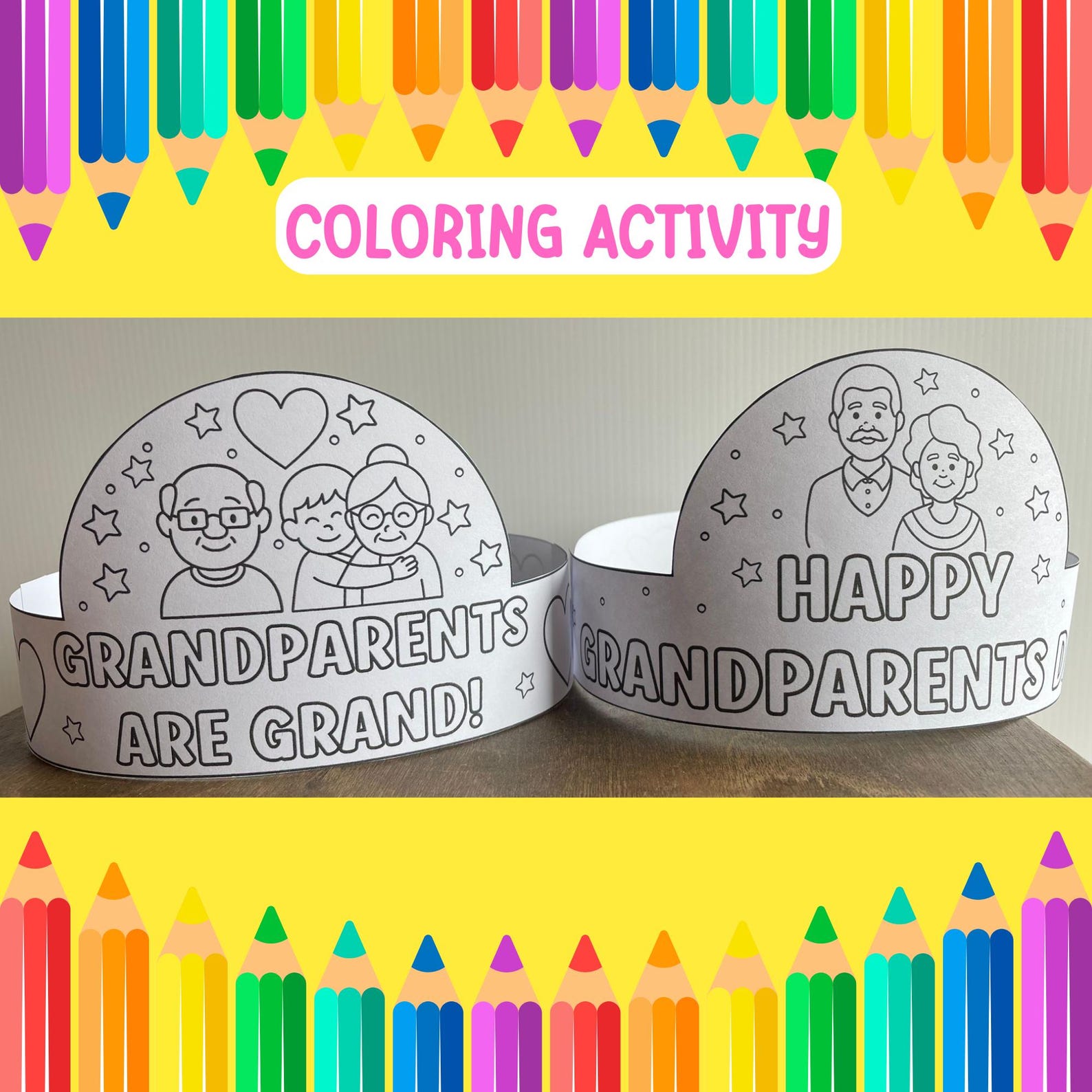Grandparents Day Crown Coloring Craft Activity, Happy Grandparents Day ...