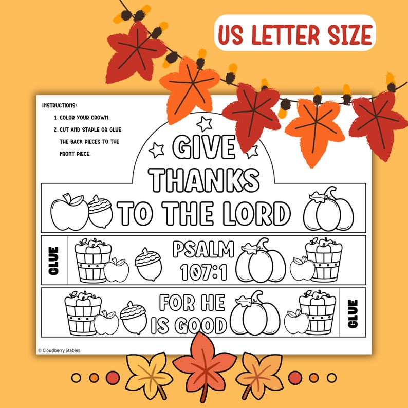Thanksgiving Coloring Crown for Kids, Printable Christian Fall Hat ...