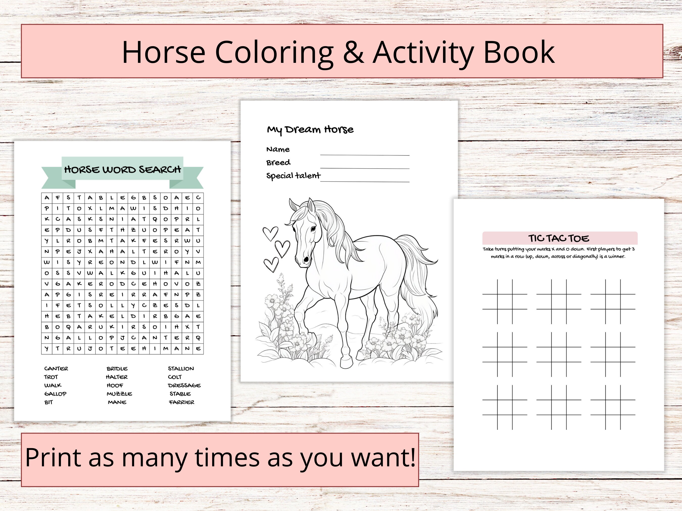 Printable Horse Coloring&activity Book for Kids Horse Camp - Etsy