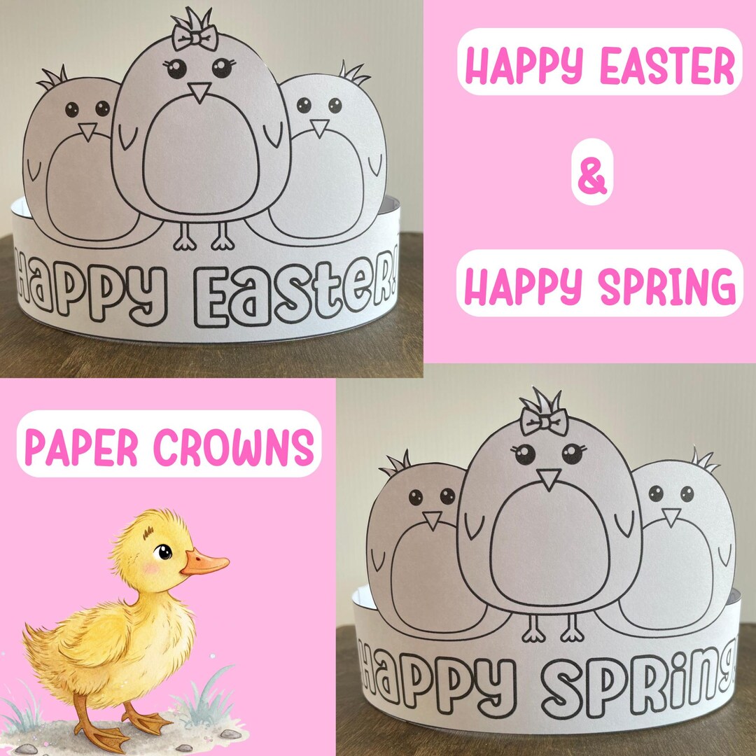Easter Paper Crowns Craft, Happy Easter Chicks Coloring Crown Activity ...