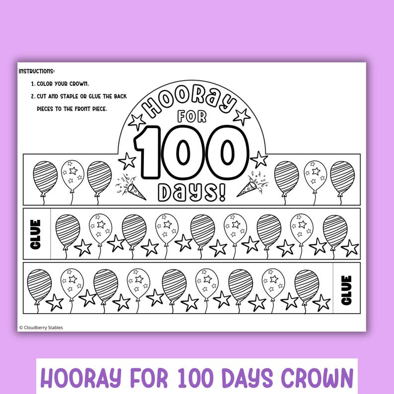 100th Day of School Crowns Coloring Craft 100 Days of School Crown ...