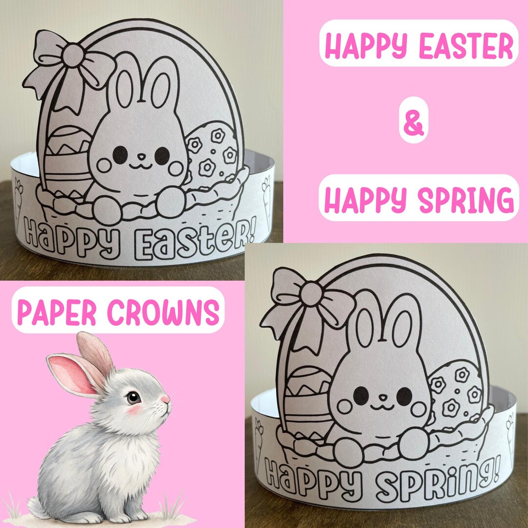 Easter Paper Crowns Craft, Happy Easter Bunny Coloring Crown Activity ...
