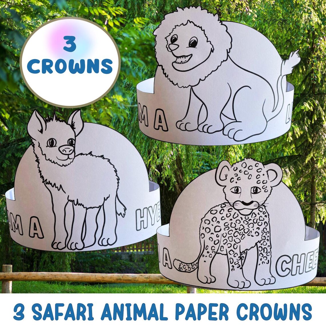 Safari Animals Coloring Paper Crowns Printable Zoo Animal Paper Hats ...