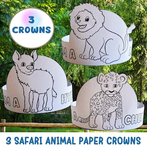Safari Animals Coloring Paper Crowns Printable Zoo Animal Paper Hats ...