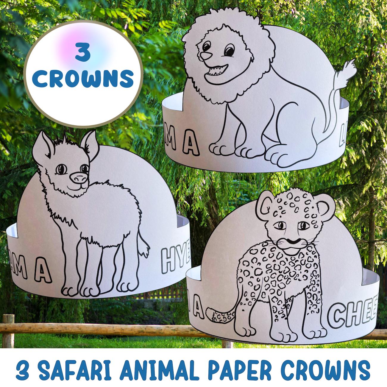 Safari Animals Coloring Paper Crowns Printable Zoo Animal Paper Hats ...