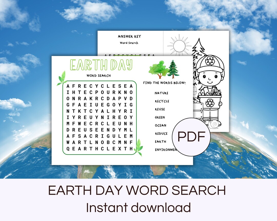 Earth Day Word Search for Kids Earth Day Printable Zero Waste Earth Day ...