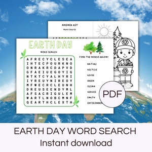 Earth Day Word Search for Kids Earth Day Printable Zero Waste Earth Day ...