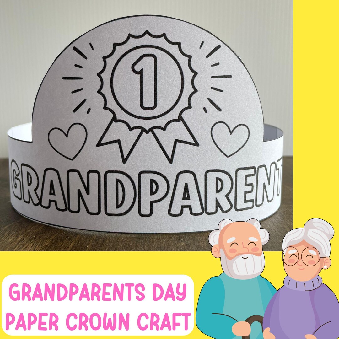 Grandparents Day Crown Coloring Craft Activity, Grandparent Paper Hat ...