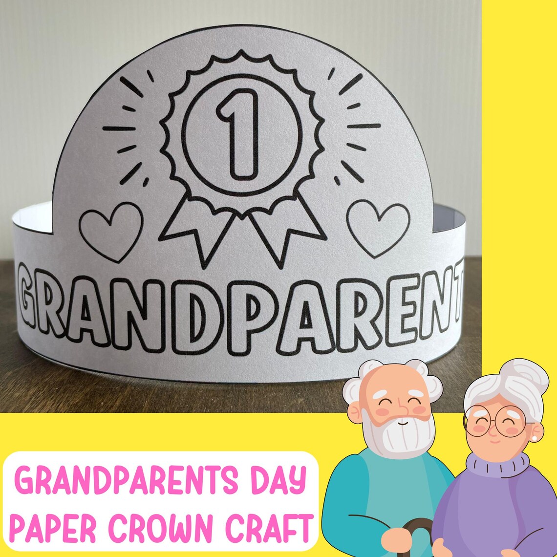 Grandparents Day Crown Coloring Craft Activity, Grandparent Paper Hat ...
