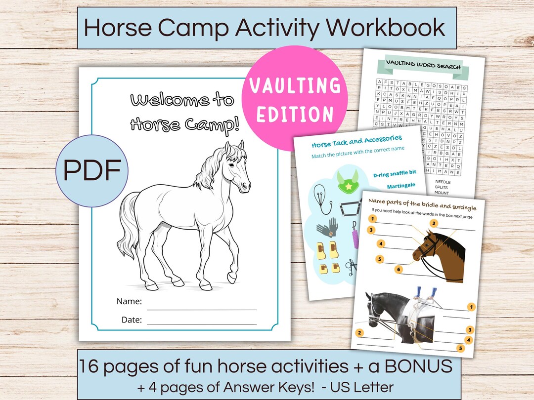 Horse Camp Vaulting Activity Coloring Workbook, Horse Summer Camp ...