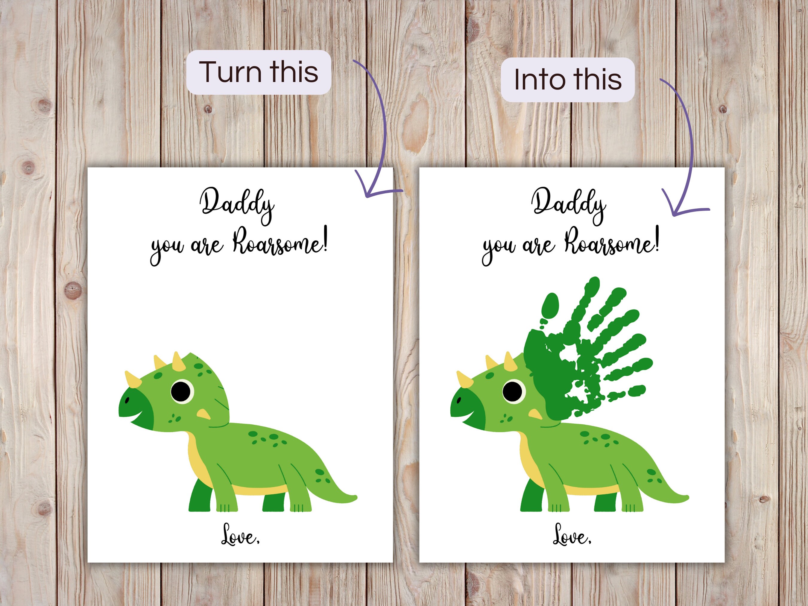 Father's Day Handprint Craft Printable Dinosaurs Happy Father's Day ...