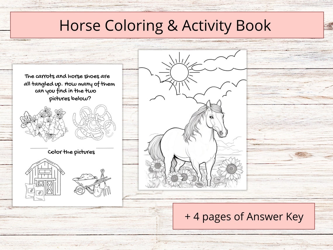 Printable Horse Coloring&activity Book for Kids, Horse Camp Activity ...