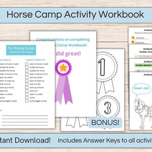 Horse Camp Activity & Coloring Workbook Printable, Horse Camp Activity ...
