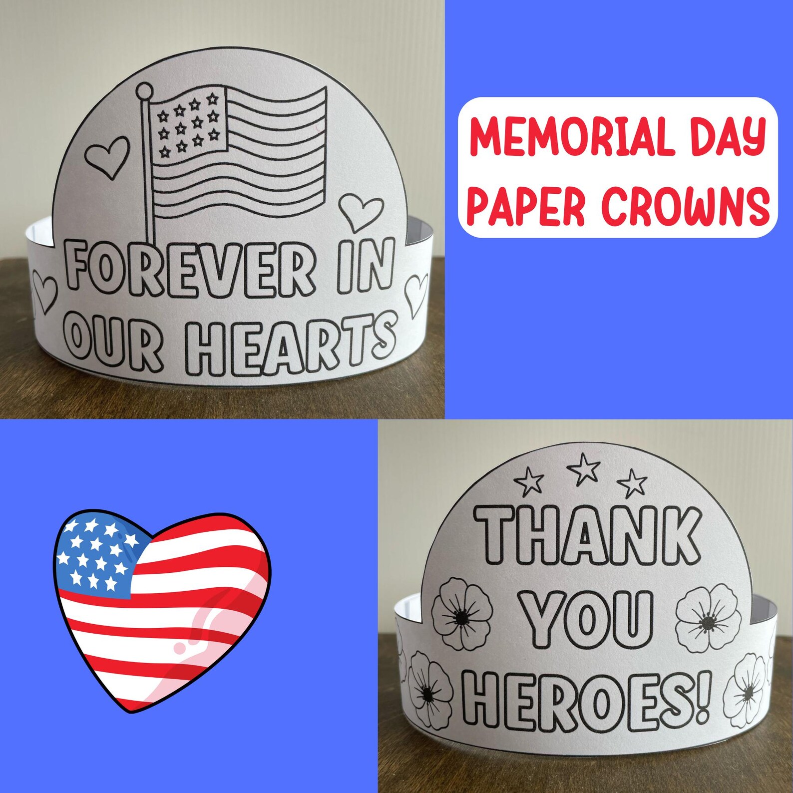 Memorial Day Coloring Crown Paper Craft Activity for Kids, Memorial Day ...