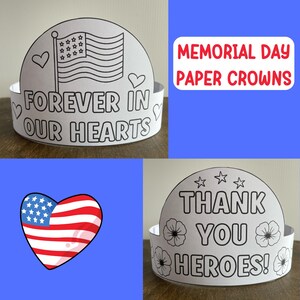 Memorial Day Coloring Crown Paper Craft Activity for Kids, Memorial Day ...