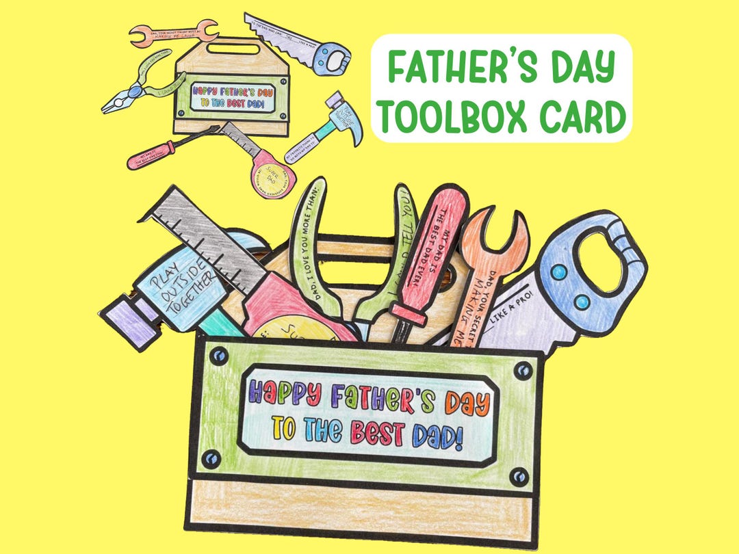 Father's Day Toolbox Craft Coloring Card for Dad Father's Day Gift From ...