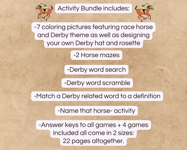 Derby Coloring & Activity Book Printable Horse Racing Activities Horse ...