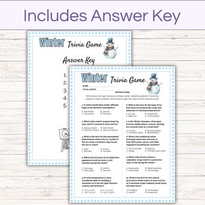 Winter Trivia Game Printable, Winter Classroom Activities for Kids ...